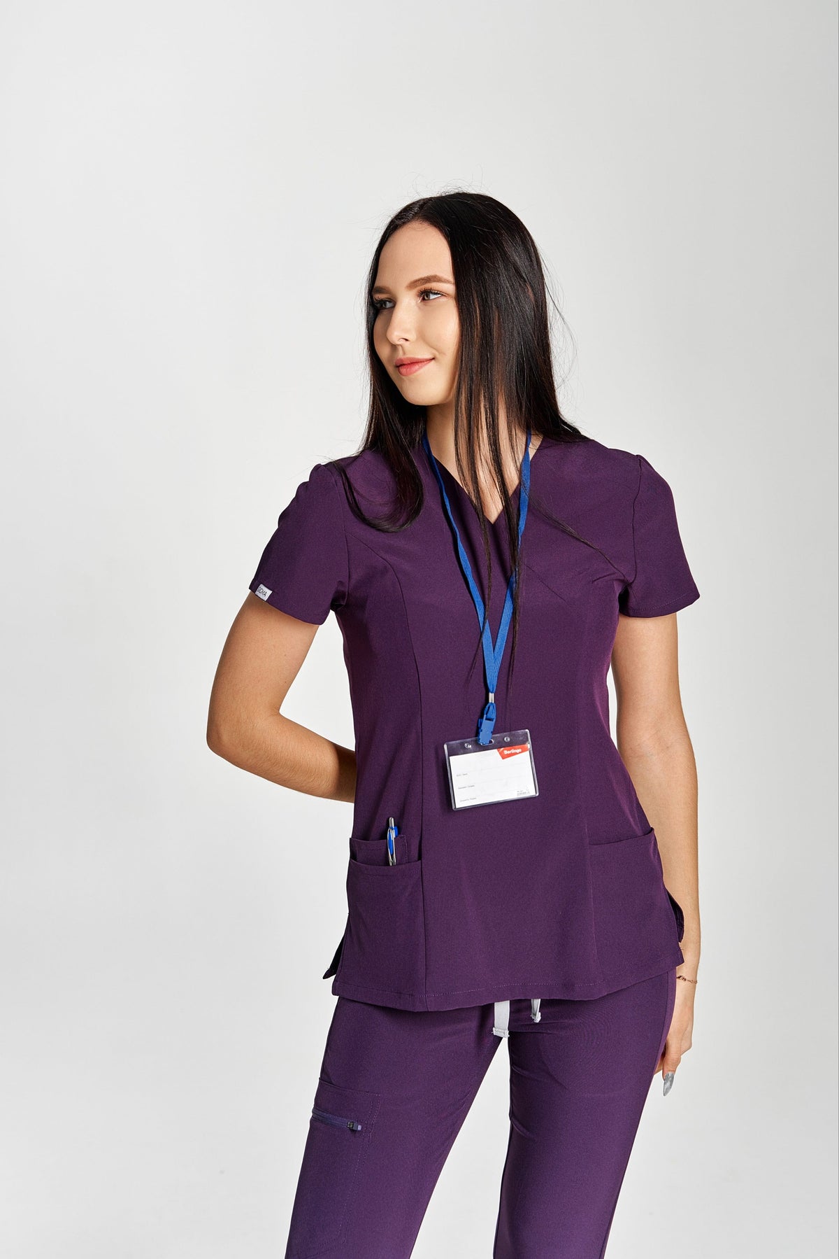 Women’s 2 pockets Y Neck scrub top Indigo | sigmascrubs.com