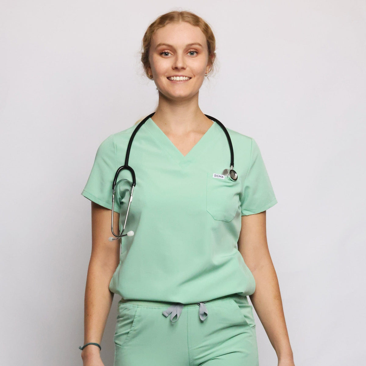 Women's Classic V neck SCRUB TOP GRAYED JADE | sigmascrubs.com