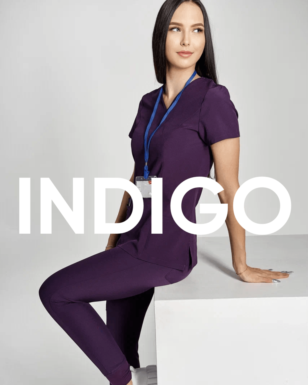 Women’s 2 pockets Y Neck scrub top Indigo | sigmascrubs.com